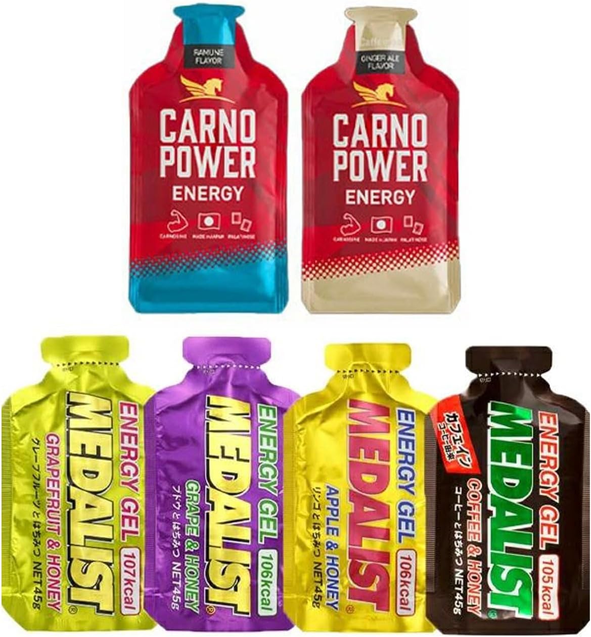 Spec 栄養成分表 【メダリスト】 ▼リンゴとはちみつ エネルギー：106 kcal たんぱく質：0 g 脂質：0 g 炭水化物：26.6 g 食塩相当量：0.21 g ▼グレープフルーツとはちみつ エネルギー：107 kcal たんぱく...