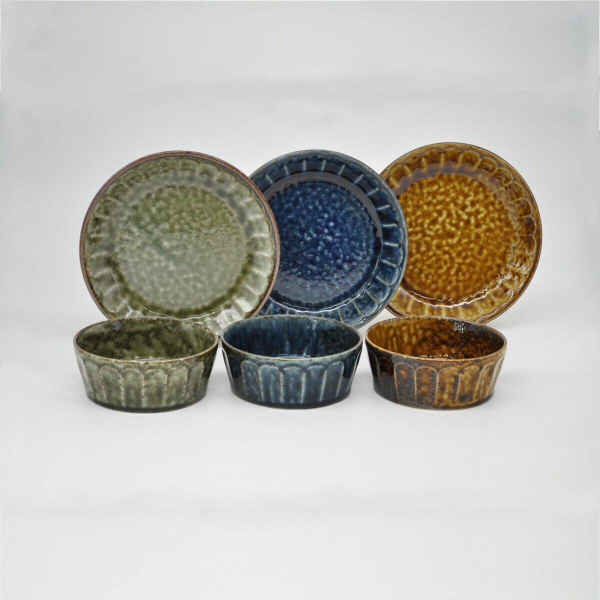 【商品の特徴】 ・美濃焼 ・伊羅保釉の深みのある色合い ・ボウル&プレート 3色セット ・食洗機・電子レンジ可 ---------- 伊羅保（イラボ）はかつて朝鮮から伝わった「高麗茶碗」に使われた釉薬の一種で、凸凹のある釉面と所々で焼き付い...