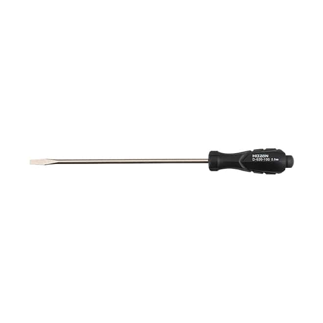先端サイズ：-2.5X0.35 全長：149mm 軸長：75mm 軸径：3.0mmΦ ハンドル径：15.4mmΦ 重量：10g 注意：ドライバーはネジをまわす目的で作られています。この目的以外には使用しないでください。電気が流れている個所に...