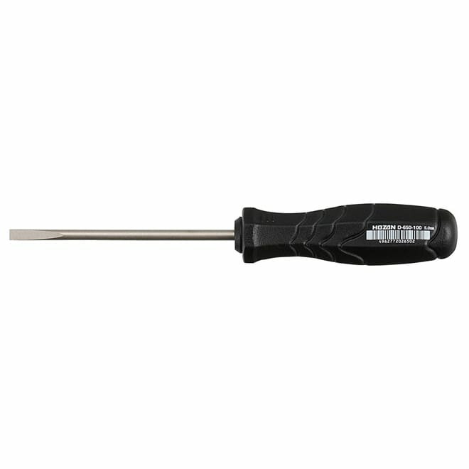 先端サイズ：-5.0X0.7 全長：200mm 軸長：100mm 軸径：5.0mmΦ ハンドル径：30.0mmΦ 重量：57g 注意：ドライバーはネジをまわす目的で作られています。この目的以外には使用しないでください。電気が流れている個所に...