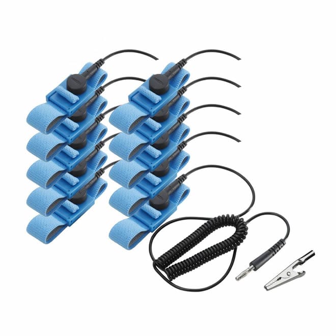 コストパフォーマンスに優れた10個入りリストストラップ 品質と価格のバランスがとれたリストストラップ。 コード全長：1.9m コード実効長：0.8m プラグ径：4mmφ ホック径：10mmφ 重量：31g ESD管理値：7.5×105≦Rg...