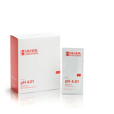 pH 4.01標準液(20mLx25袋) HI70004P 使用頻度が少ない方や常に高い信頼性を求める方にはオススメです。1袋の容量は20mLでコンパクトなため持ち運びや保管にも便利です。袋を開封し電極を直接入れ使用します。 HI 7000...