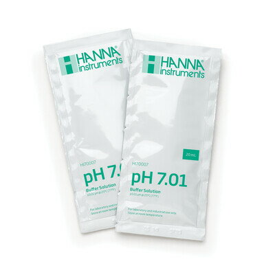 pH 7.01標準液(20mLx25袋) HI70007P 使用頻度が少ない方や常に高い信頼性を求める方にはオススメです。1袋の容量は20mLでコンパクトなため持ち運びや保管にも便利です。袋を開封し電極を直接入れ使用します。 HI 7000...