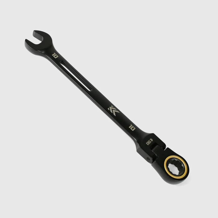 ギア数90（4°送り）を採用することでふり幅が小さく、狭い場所でもナットを締めることができます。 また高精度のおギア加工により、ガタつきえお制御。高いトルク性能を確保し、本締めも可能です。 交換可能なラチェットヘッド 万が一ラチェット側が壊...