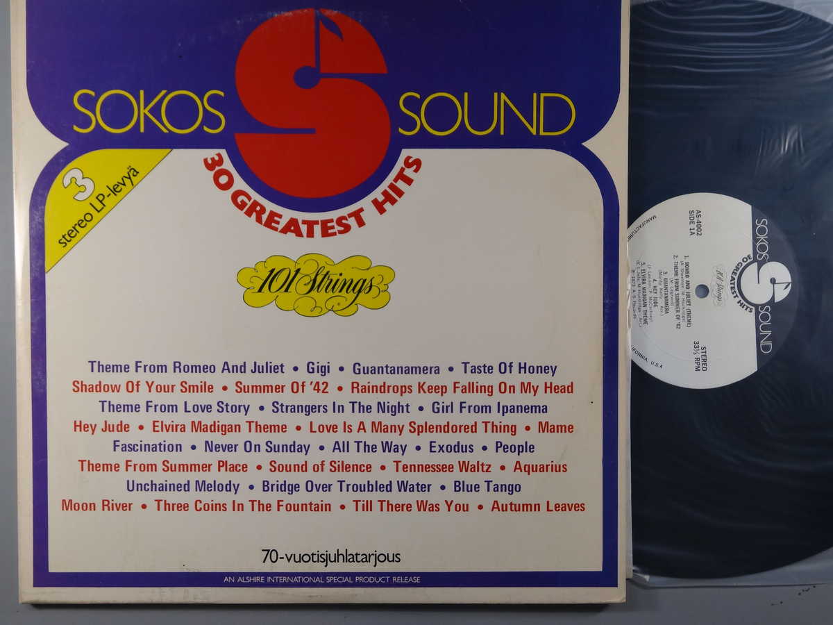商品情報【種別／分類】LPレコード／ムード、軽音楽【アーティスト】101ストリングス【タイトル】Sokos Sound - 30 Greatest Hits(3枚組、輸入盤)【発売会社／企画番号】Alshire／AS-4002【定価】---...