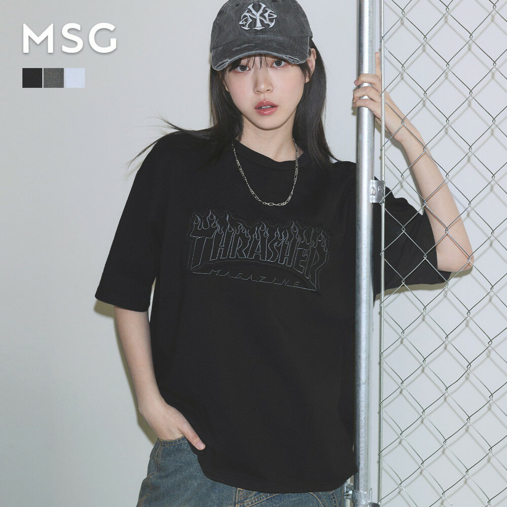 商品情報 ▼ブランド MSG ▼商品名 THRASHER×MSG　別注　ボックスシルエット パッチワークロゴ半袖Tシャツ ▼着用スペック モデル：165cm / Sサイズ ▼素材 綿:100% ▼商品詳細 透け感：ホワイトのみややあり 裏地...