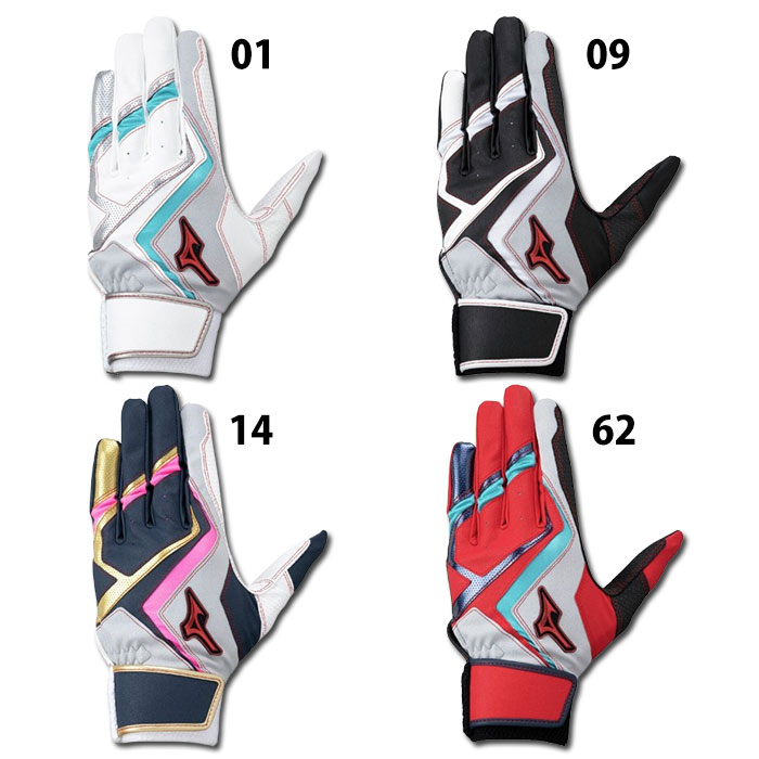 メーカー：ミズノ (mizuno)品名：ミズノ バッティング手袋 ウィルドライブ レッド品番：1EJEA554●素材平側素材：合成皮革甲側素材：合成皮革、合成繊維●カラー01(ホワイト×グレー×ターコイズ)09(ブラック×グレー×ホワイト)...