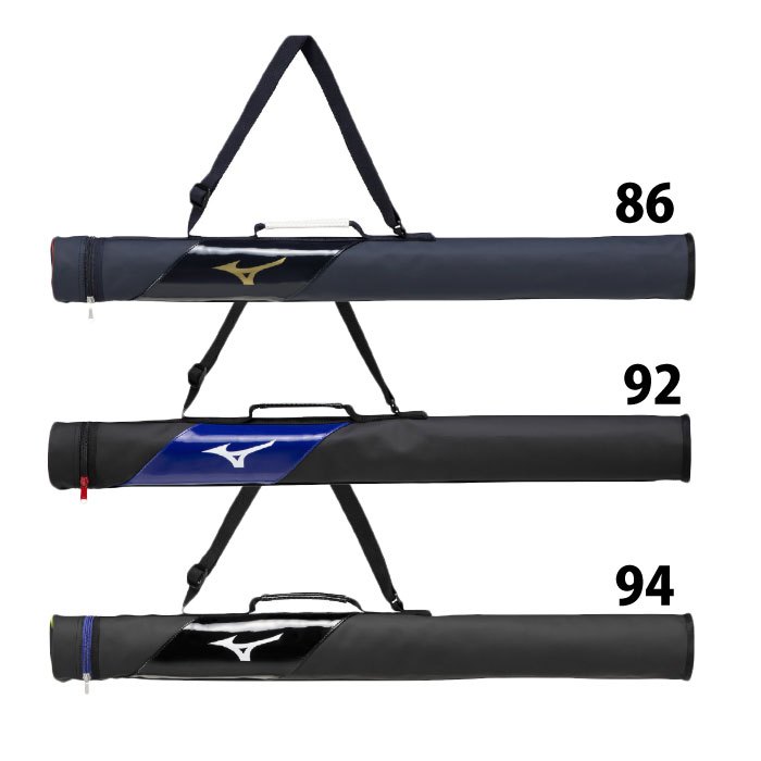メーカー：ミズノ (mizuno)品名：バットケース1本入れJr品番：1FJTD352●素材合成皮革（PU）・合成皮革（PUエナメル）●カラー86:ネイビー×レッド92:ブラック×ロイヤルブルー94:ブラック×イエロー●サイズL83×W8×...