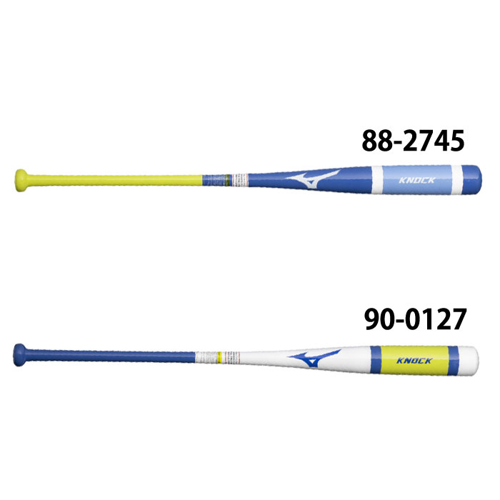 メーカー：ミズノ (mizuno)品名：朴ノック品番：1CJWK197●素材朴●カラー88-2745(ブルー×イエロー)90-0127(ホワイト×ブルー)●生産国日本製●サイズ88cm/90cm限定カラー ノックバット。●キーワード: 野球...