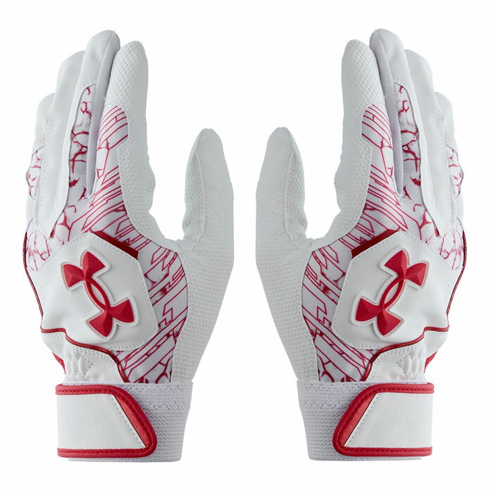 メーカー：アンダーアーマー (UNDERARMOUR)品名：UAクリーンアップ バッティンググローブ品番：6001310-101●素材合成皮革・ポリエステル・ポリウレタン●カラーWhite/Red●生産国インドネシア製●サイズS/M/L多く...
