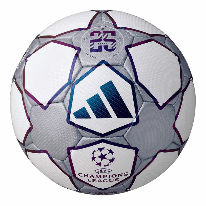 メーカー：アディダス (adidas)品名：フィナーレ 25周年 リーグ ルシアーダ 5号球品番：ADF541TF●カラーホワイト×シルバー●素材人工皮革●製法手縫い●サイズ5号球(中学・高校・大学生・一般用/円周68〜70cm/直径22c...