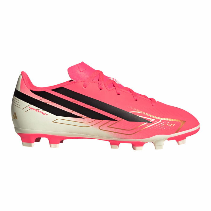 メーカー：アディダス (adidas)品名：F50 HYPERFAST CLUB FxG J品番：KK1307●アッパー合成皮革●アウトソール合成底●カラーソーラーターボ/コアブラック/ゴールドメタリック●対応グラウンド土・人工芝・天然芝2...