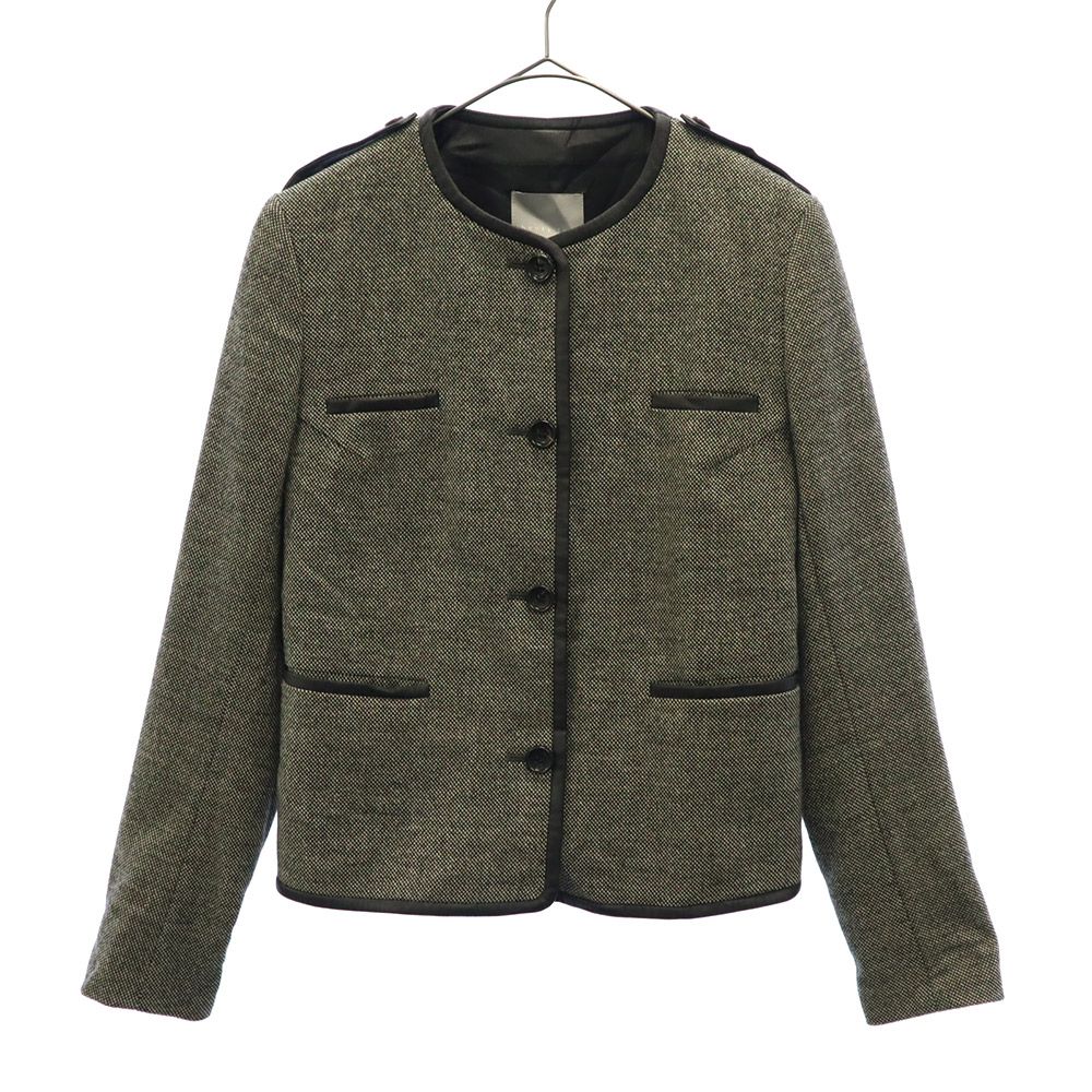 セオリーリュクス 日本製 総柄 ノーカラージャケット 40 グレー Theory luxe レディース 【中古】 【240212】 【PD】 【詳細】革部分にべた付きとスレが有ります。裏地が有ります。他、特に気になるようなダメージはございま...