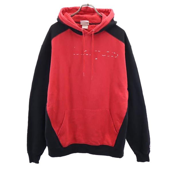 チャンピオン プリント 長袖 スウェットパーカー L レッド×ブラック Champion 裏起毛 プルオーバー メンズ 【中古】 【231120】 【PD】 【詳細】全体的にシワ・毛羽立ち・色褪せ、所々に毛玉やシミ汚れ、プリントが剥がれてい...