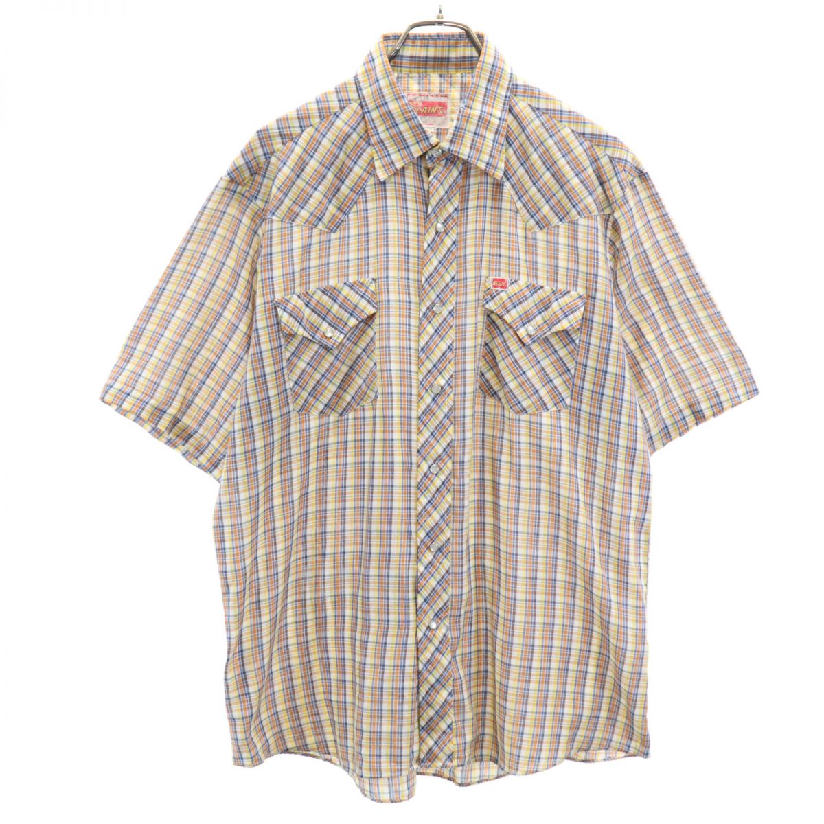 エライプレインズ 70s ヴィンテージ チェック 半袖 ウエスタンシャツ 16 1/2 ベージュ系 ELY PLAINS メンズ 【中古】 【240321】 メール便可 【PD】 【詳細】70年代の半袖チェックウェスタンシャツになります。首...