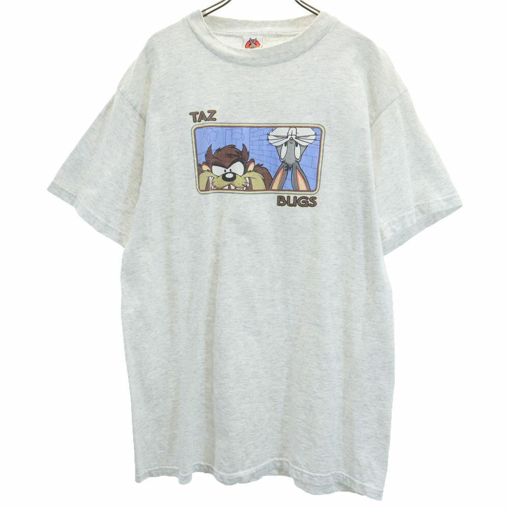 ルーニーテューンズ 90s オールド ワーナーブラザーズ 半袖 Tシャツ L グレー LOONEY TUNES バッグスバニー タズマニアンデビル メンズ 【詳細】90年代のオールドのワーナーブラザーズのプリントTシャツになります。裾と襟ぐ...