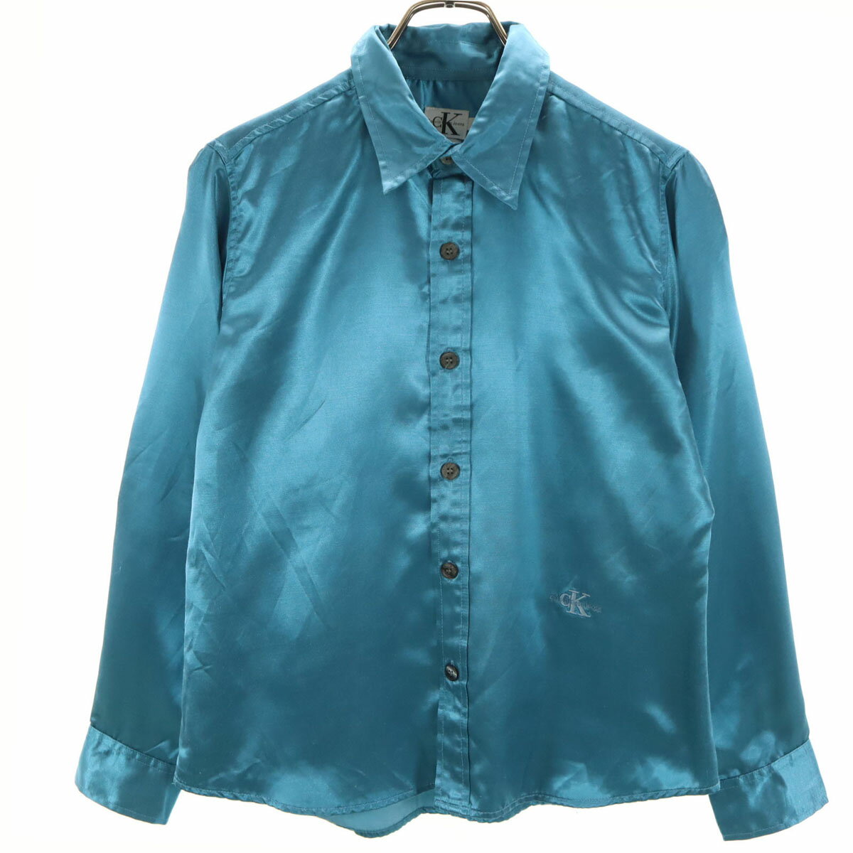 カルバンクラインジーンズ 90s オールド 長袖 シャツ M ブルー系 Calvin klein Jeans レディース 【詳細】両袖に伝線、左袖に穴、全体に毛羽立ちあり。古着にご理解の上ご購入をお願い致します。 コンディションについて ブ...
