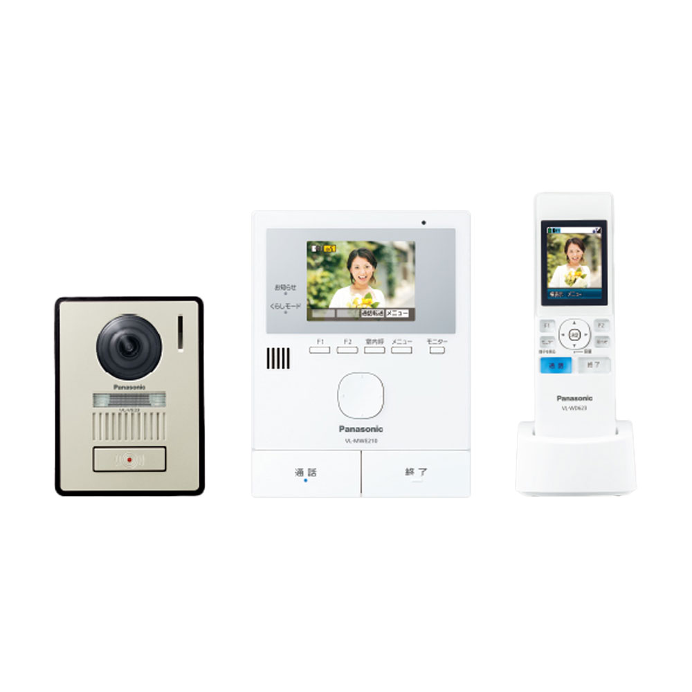 こちらの商品はお取付工事が必要です。 Panasonic ワイヤレスモニター付テレビドアホン1-2タイプ VL-SWE210KLA オープン価格 カメラ玄関子機?モニター親機?ワイヤレスモニター子機各1台のセット ●カメラ玄関子機(VL-V...