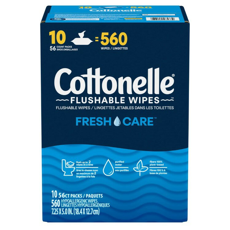 Cottonelle Fresh Care 水洗できるウェットティッシュで、快適なドライ状態を保つよう設計された、優れたパフォーマンスと柔らかさを手に入れてください。非常に柔らかい洗浄波は敏感肌にも安全で、水分を取り除きながら優しく洗浄しま...