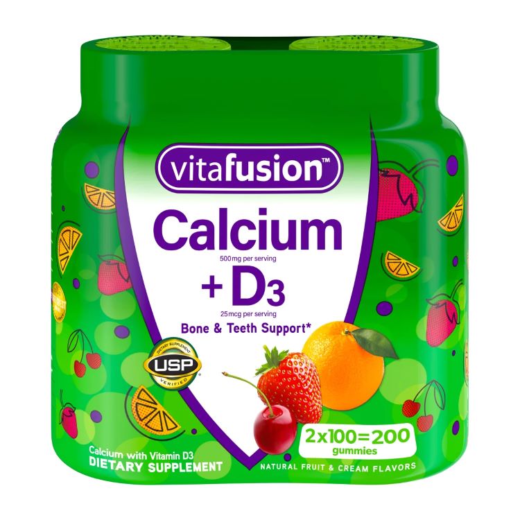 グミ2個あたりカルシウム500mg、ビタミンD3 25mcg含有2本、各100グミグルテンフリー、乳製品フリー人工香料、高果糖コーンシロップ、合成FD&C着色料は使用していません