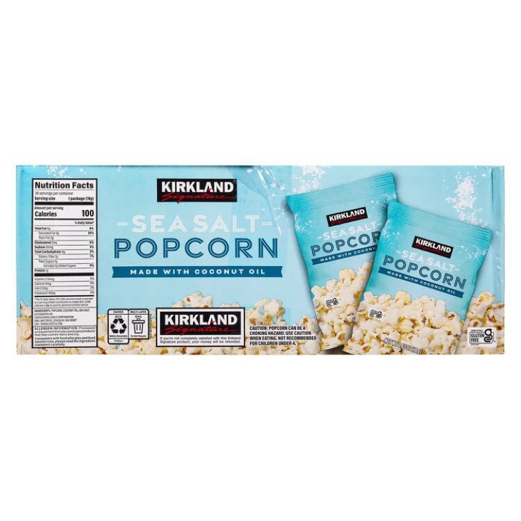 カークランドシグネチャー ポップコーン シーソルトは、シーソルトで味付けしたポップコーンです。軽い食感で、おやつや小腹が空いた時にも手軽に楽しめます。ココナッツオイルを使用し、グルテンフリーでコーシャ認証を取得しています。食べ切りやすい個包...