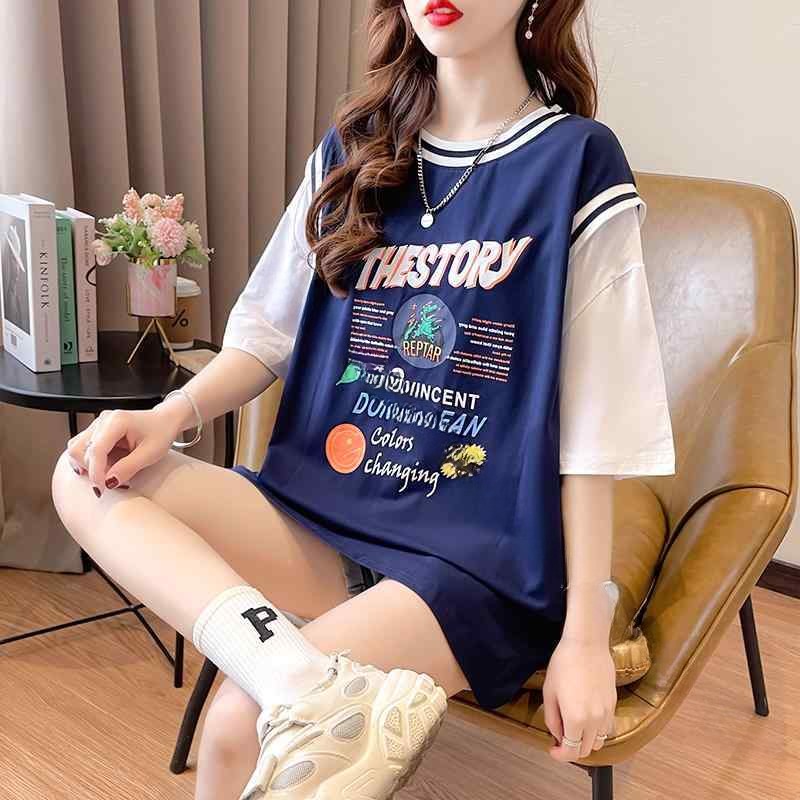 .バスケスタイル レディース フェイク ツーピース 半袖 Tシャツは夏用の韓国風カジュアルトップスです。中学生や高校生のバスケットボール練習や部活に最適で、ゆったりしたシルエットが特徴。吸汗速乾や通気性に優れ、伸縮性もあり快適に着用可能。ス...