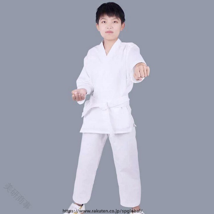 100-180cm！【空手着 3点セット】子どもから大人まで着用可能です。空手道着上衣・パンツ・帯の3点セットズボンは、ゴム仕様で履きやすい構造です。白帯付きなので、初心者の人もすぐに稽古が始められます。初心者、学生、中高生、道場練習用！上...