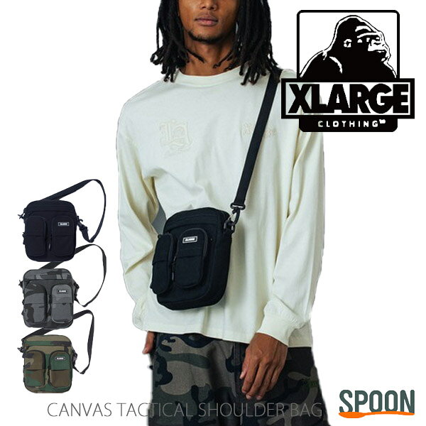 【ディテール】 ・収納力抜群のショルダーバック ・左ポケットにXLARGEロゴのシリコンパッチを配置 【仕様】 ・表面：ファスナー付きポケット×3、ポケット×2 ・メイン開閉：ダブルファスナーポケット×1 ・裏面：ポケット×1 ・ショルダー...