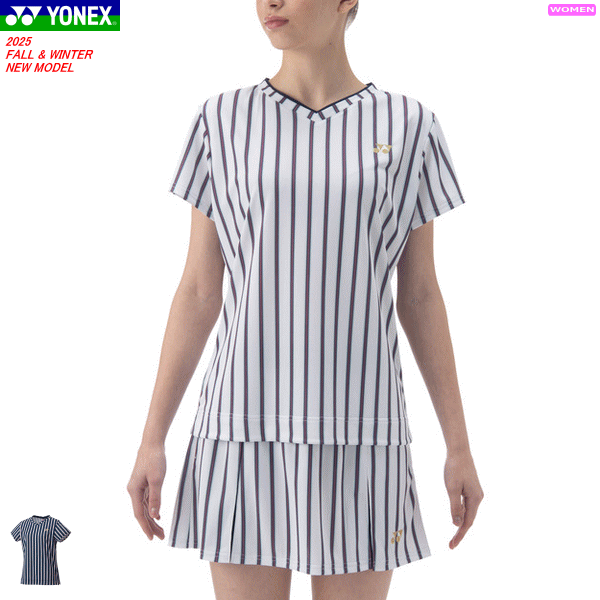 YONEX ヨネックス ウエア ■サイズ： S,M,L,O,XO ■カラー： (011)ホワイト (554)ダークネイビー ■素材： ポリエステル100％ ■機能： ベリークール、吸汗速乾、UVカット、制電 ■サイズチャート ※サイズ/身丈...