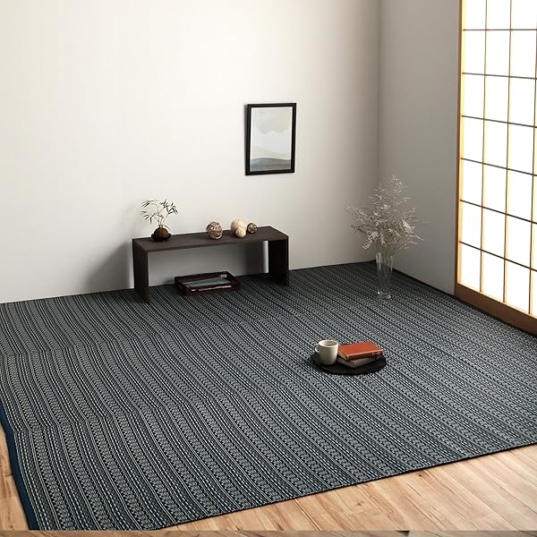 イケヒコ ラグ カーペット 日本製 ポリプロピレン カーペット バルカン 江戸間4.5畳 ネイビー 洗える 畳 上敷き ござ ゴザ い草調 おしゃれ ペット 犬 猫 汚れに強い 丈夫 傷に強い 傷防止 和室 和 アウトドア #1090031...