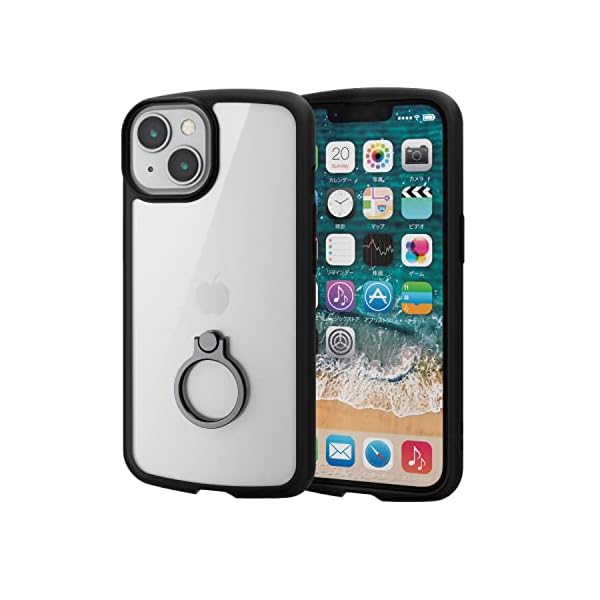 エレコム iPhone 14 / 13 ケース カバー リング付き 耐衝撃 衝撃吸収 TOUGH SLIM LITE [全周配置のエアクッションが衝撃を吸収] ストラップホール付き フレームカラー(ブラック) クリア PM-A22ATSLF...
