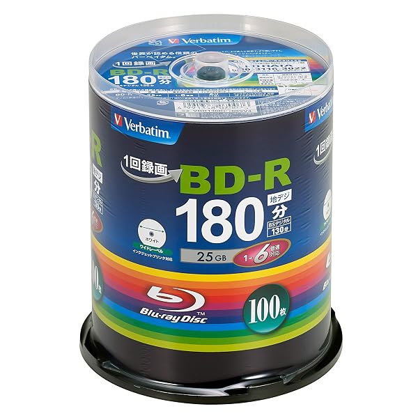 Verbatim バーベイタム 1回録画用 ブルーレイディスク BD-R 25GB 100枚 ホワイトプリンタブル 片面1層 1-6倍速 VBR130RP100SV4ブランド‎バーベイタム(Verbatim)色ホワイトモデルVBR130RP...