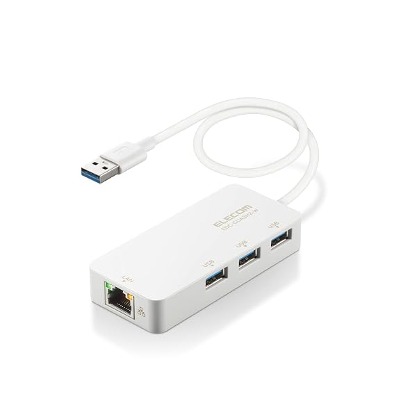 エレコム 有線LANアダプター USB3.0 USB-A USB→RJ45 変換アダプター ギガビット USBハブ (USB-A×3ポート) 【Windows 11/10/8.1、macOS 12/11/10.15対応】 ホワイト EDC-...