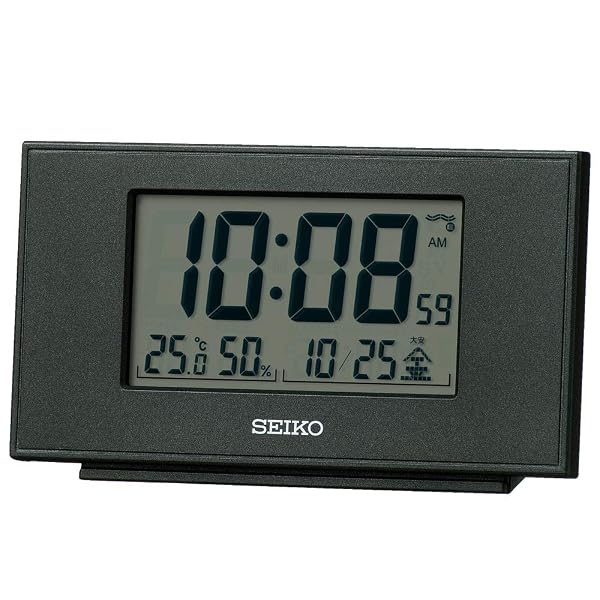 セイコークロック(Seiko Clock) 置き時計 黒メタリック 本体サイズ:7.8×13.5×3.8cm 目覚まし時計 電波 デジタル カレンダー 温度 湿度 表示 SQ790KブランドSeiko色01:黒メタリックモデルSQ790K商...