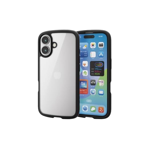 エレコム iPhone 16 ケース クリア 耐衝撃 衝撃吸収 フレームカラー ハイブリッド 薄型 軽量 ワイヤレス充電対応 ストラップホール付き 全周エアークッション ストラップホルダーシート付 ブラック PM-A24ATSLFCBKブラ...