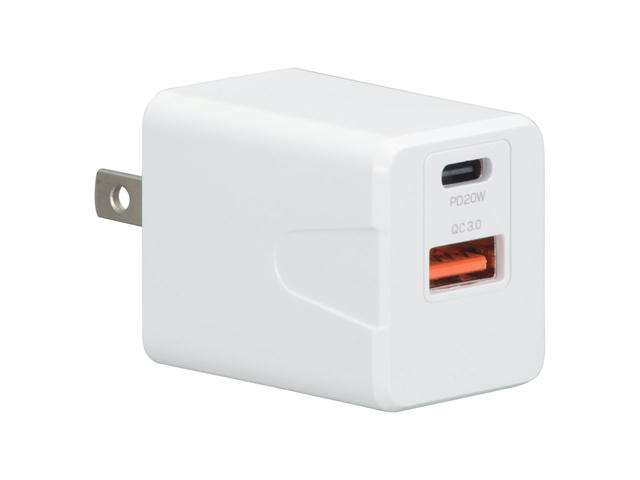AC充電器（Type-C+Type-A/最大20W/AC100-240V対応/ホワイト） 01-7168 4971275171688 MAV-AQPD20W-W オーム電機 特　徴 ●50分の接続で約80%まで高出力で超高速充電 ※iPho...