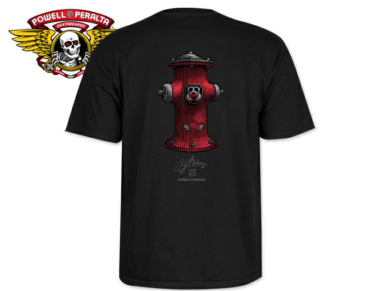 Andy Anderson(アンディ・アンダーソン)シグネイチャーモデル。バックに消火栓プリント フロントワンポイントにアイコンプリント Lサイズ　着丈：約74cm 身幅：約55cm XLサイズ　着丈：約77cm 身幅：約60cm