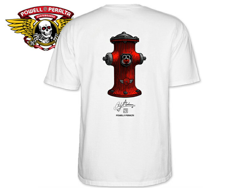 Andy Anderson(アンディ・アンダーソン)シグネイチャーモデル。バックに消火栓プリント フロントワンポイントにアイコンプリント Lサイズ　着丈：約74cm 身幅：約55cm XLサイズ　着丈：約77cm 身幅：約60cm