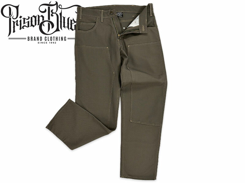 プリズンブルースより、囚人達のハンドメイドで作られたダブルニーペインターパンツ。ベーシックなジップフライタイプで、コインポケットが施された5ポケット、加えて右側面にパネル式のツールポケットが2つ付いた仕様。しっかりとした二本針ステッチに加え...