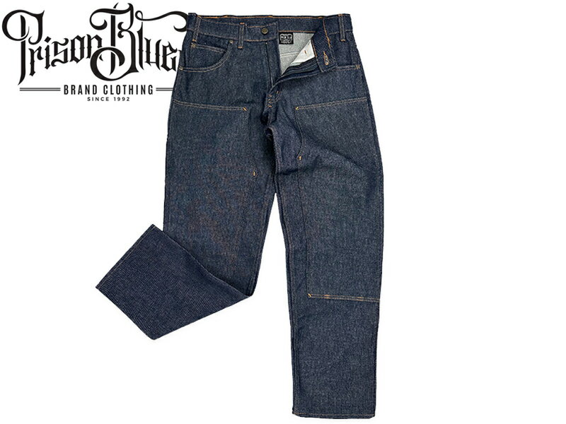プリズンブルースより、囚人達のハンドメイドで作られたダブルニーペインターパンツ。ベーシックなジップフライタイプで、コインポケットが施された5ポケット、加えて右側面にパネル式のツールポケットが2つ付いた仕様。しっかりとした二本針ステッチに加え...
