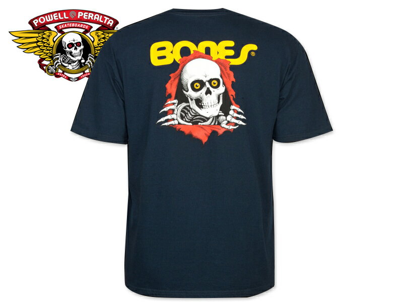 ☆バックとフロントワンポイントにパウエルの名作リッパー(通称ノゾキボーンズ)プリント XLサイズ　着丈：約77cm 身幅：約60cm