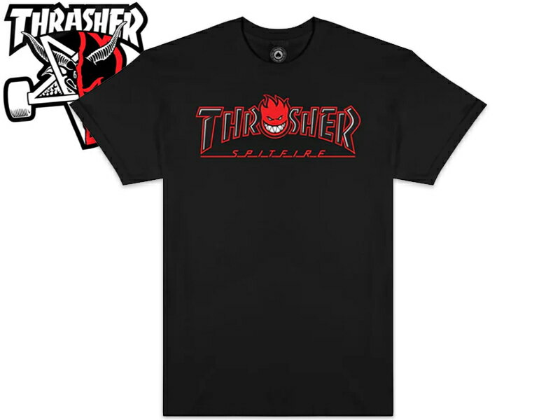 Thrasher X Spitfire Thrash & Burn 限定コラボ。世界一のシェアを誇るウィールカンパニー”SPITFIRE"の定番火の玉ロゴとTHRASHERロゴを合わせたロゴプリント Lサイズ：着丈/72cm、身幅/55cm...