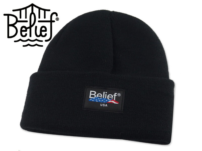 【BELIEF】 NEWYORKのQUEENSにあるSKATE SHOP 「BELIEF」 ☆アクリルニットを使用したスムースのニット「MADE IN USA」折り返し部分にUSフラッグを交えたラベル付き。 サイズ　：フリー、　 　