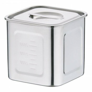 角型ですので厨房スペースを有効に活用できます。積み重ねが可能です。又、ぬれた手でも取りやすい取手付きの蓋は、水気を中に落とさない設計になっています。便利な目盛付です。サイズ内寸148×深さ146mm個装サイズ：18×17×17cm重量個装重...