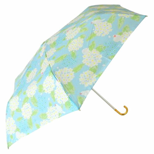 MKNオリジナルテキスタイル/風に強い設計の軽量耐風ミニ傘 まあるい白い「コデマリ」のお花の中に白文鳥さんがくっついている、ペールトーンの水彩風プリントの折りたたみ雨傘。優しい色合いのピンクと、くすみブルーの2色展開です。共袋のネームバンド...