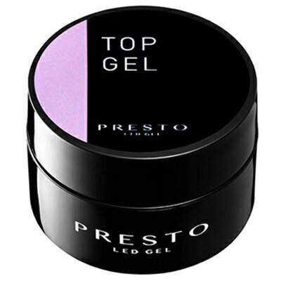 商品名PRESTO（プレスト）トップジェル 8g仕様■内容量：8gみずみずしく輝くツヤと抜群の透明感光を集め、みずみずしく輝くツヤを実現するトップジェル。硬化直後の黄ばみを抑え、仕上がりからオフまで持続する輝きを実感できます。※ソークオフ不...