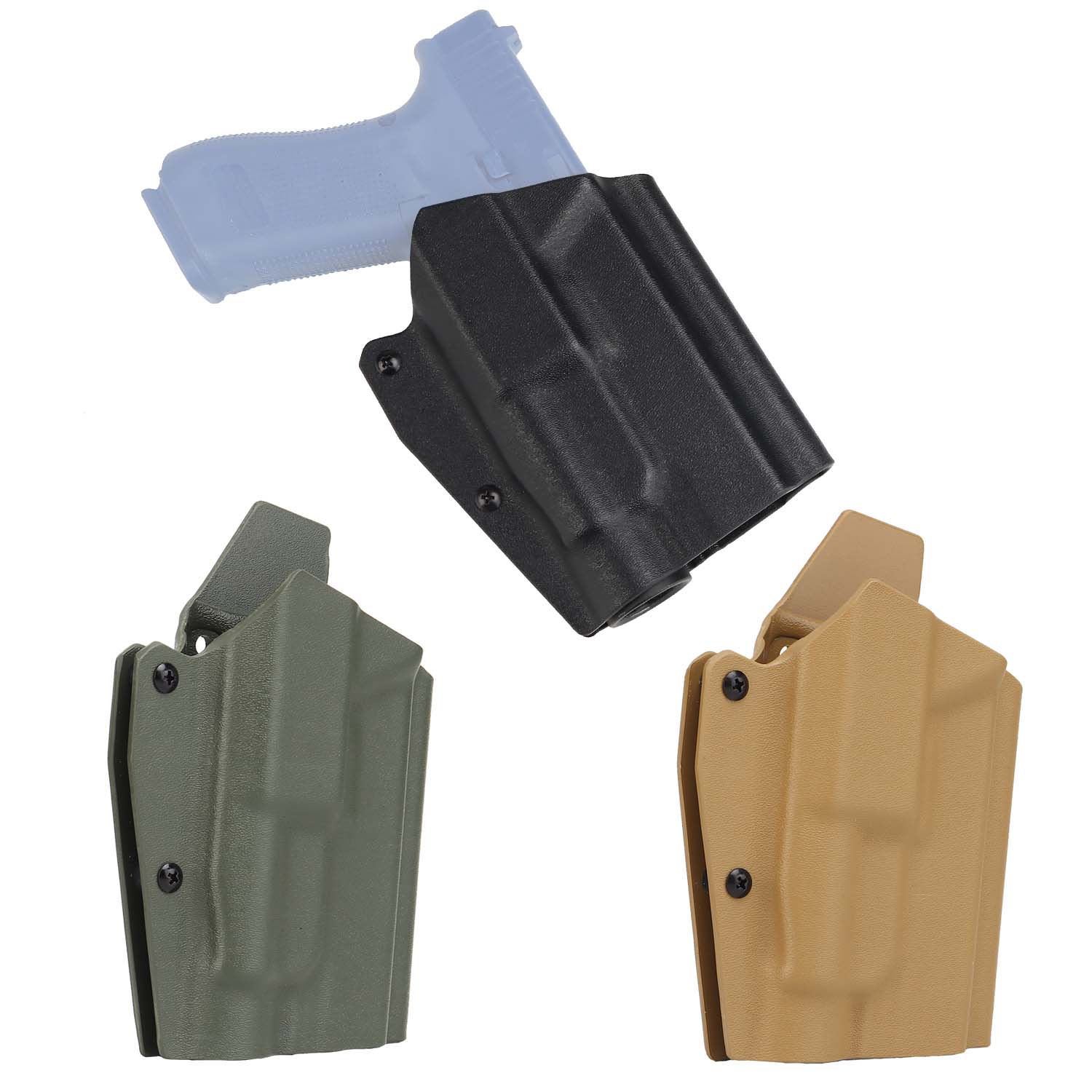 ・メーカー：UFC ・材質：米国産 カイデックス素材 ・対応：TLR-1を装着したグロックシリーズ(G17/19/19X/45) T.REX ARMSタイプのカイデックスホルスターです。 ネジでテンションを調整し、 銃に応じて保持力を変更可...