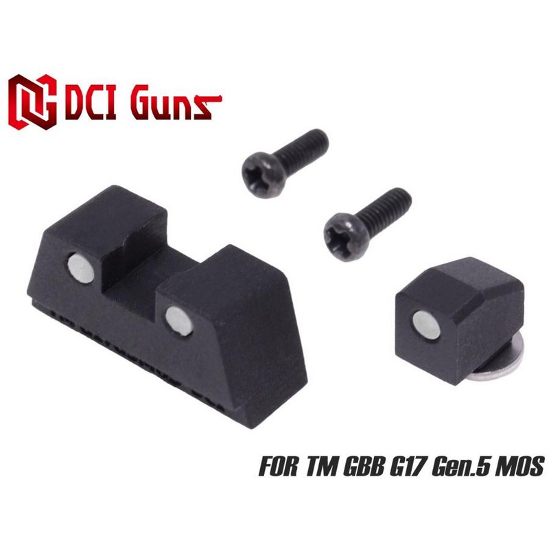 メーカー：DCI DCI Guns 東京マルイ G17 Gen5 MOS用 蓄光サイト（リア、フロントセット)です。 日中はホワイトドットとして、暗闇では蓄光ドットとしてサイティングを可能にしたサイトです。 取付け部の形状は純正互換ですので...