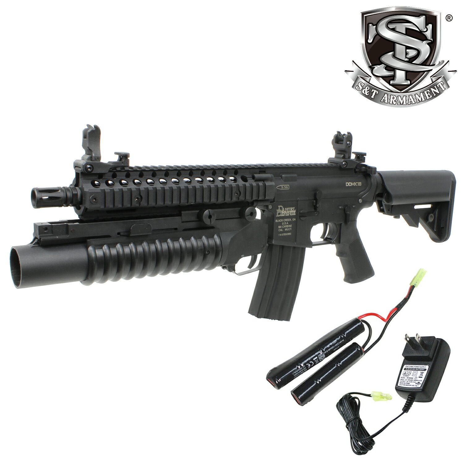 アメリカ海軍特殊部隊「SEALs」などで広く運用されている傑作アサルトライフル「Mk18 Mod.1」に、男のロマンが詰まった「M203グレネードランチャー」、さらに対応する「バッテリー」と「急速充電器」をすべて同梱した、ミリタリーファン垂...