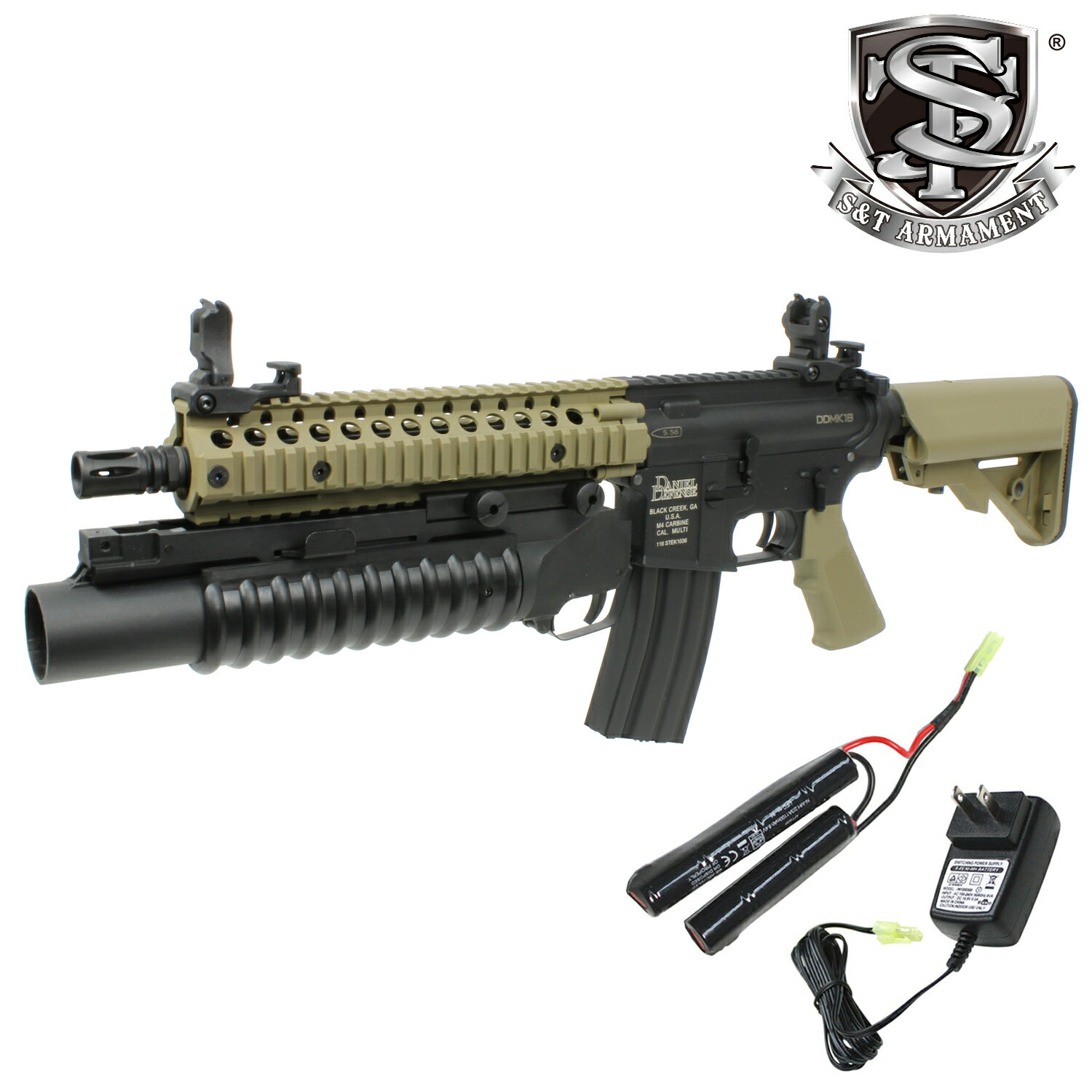 アメリカ海軍特殊部隊「SEALs」などで広く運用されている傑作アサルトライフル「Mk18 Mod.1」に、男のロマンが詰まった「M203グレネードランチャー」、さらに対応する「バッテリー」と「急速充電器」をすべて同梱した、ミリタリーファン垂...